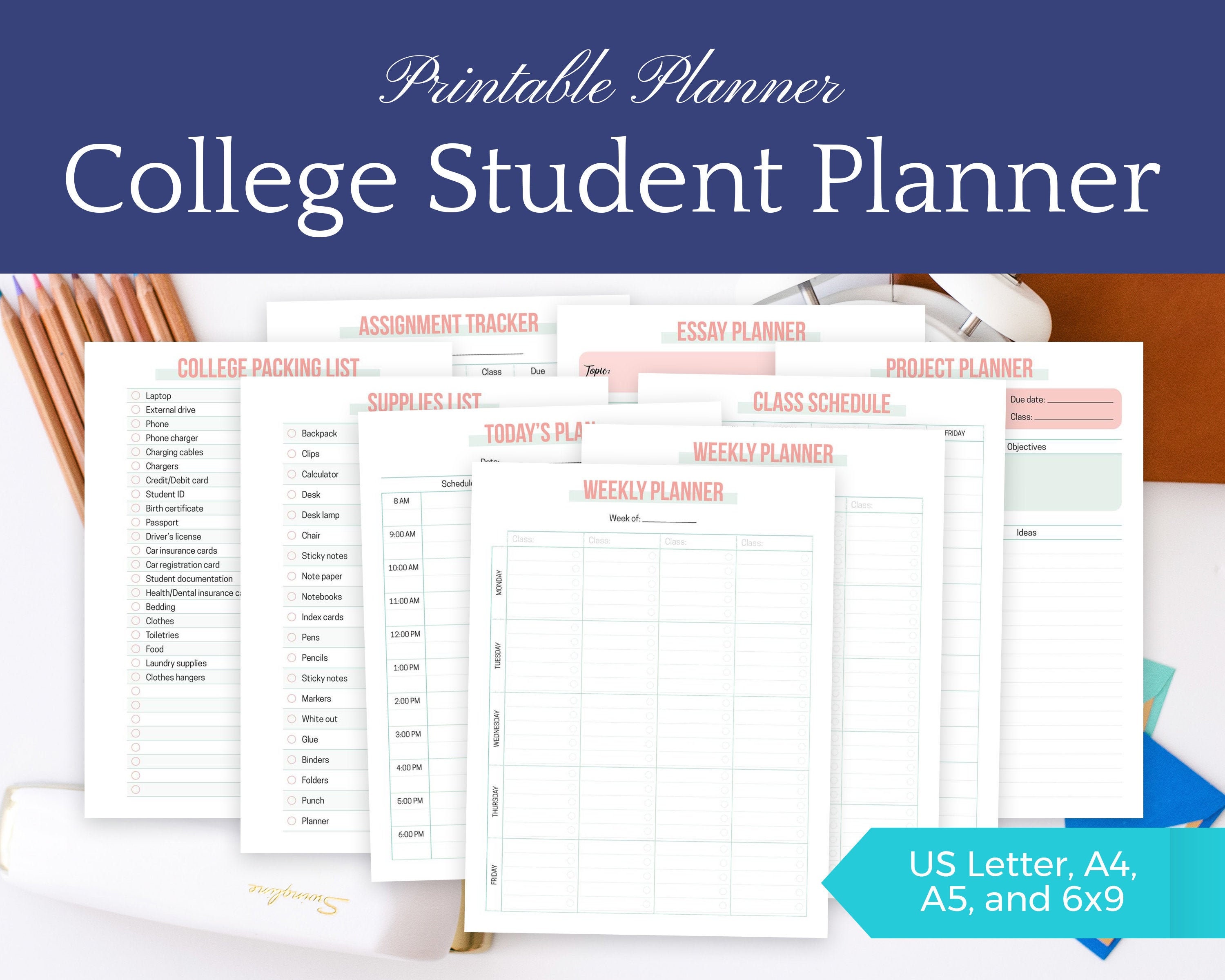 Printable College Planner Student Planner Academic Planner University ...