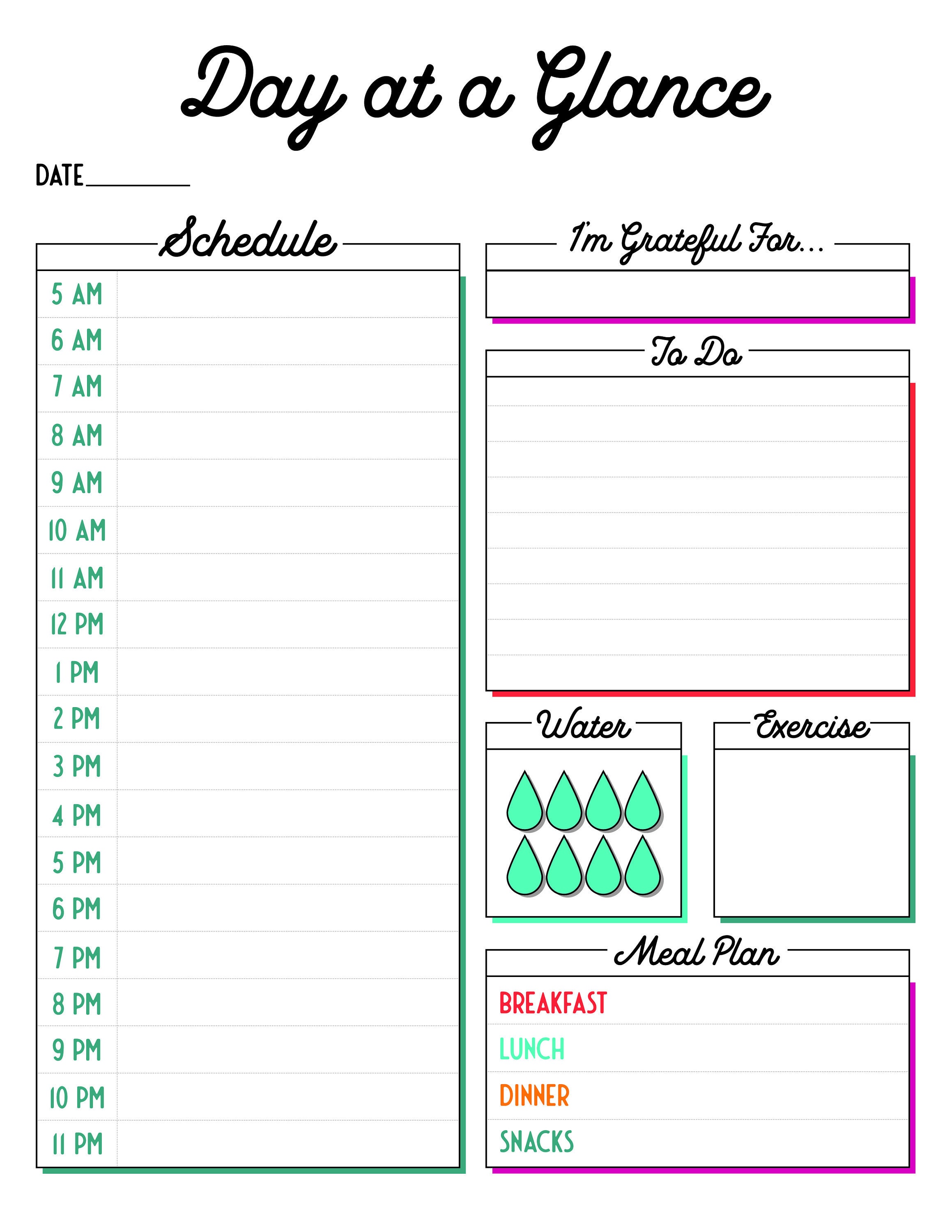Month at A Glance + Day at A Glance Printable Planner Pages, Daily ...