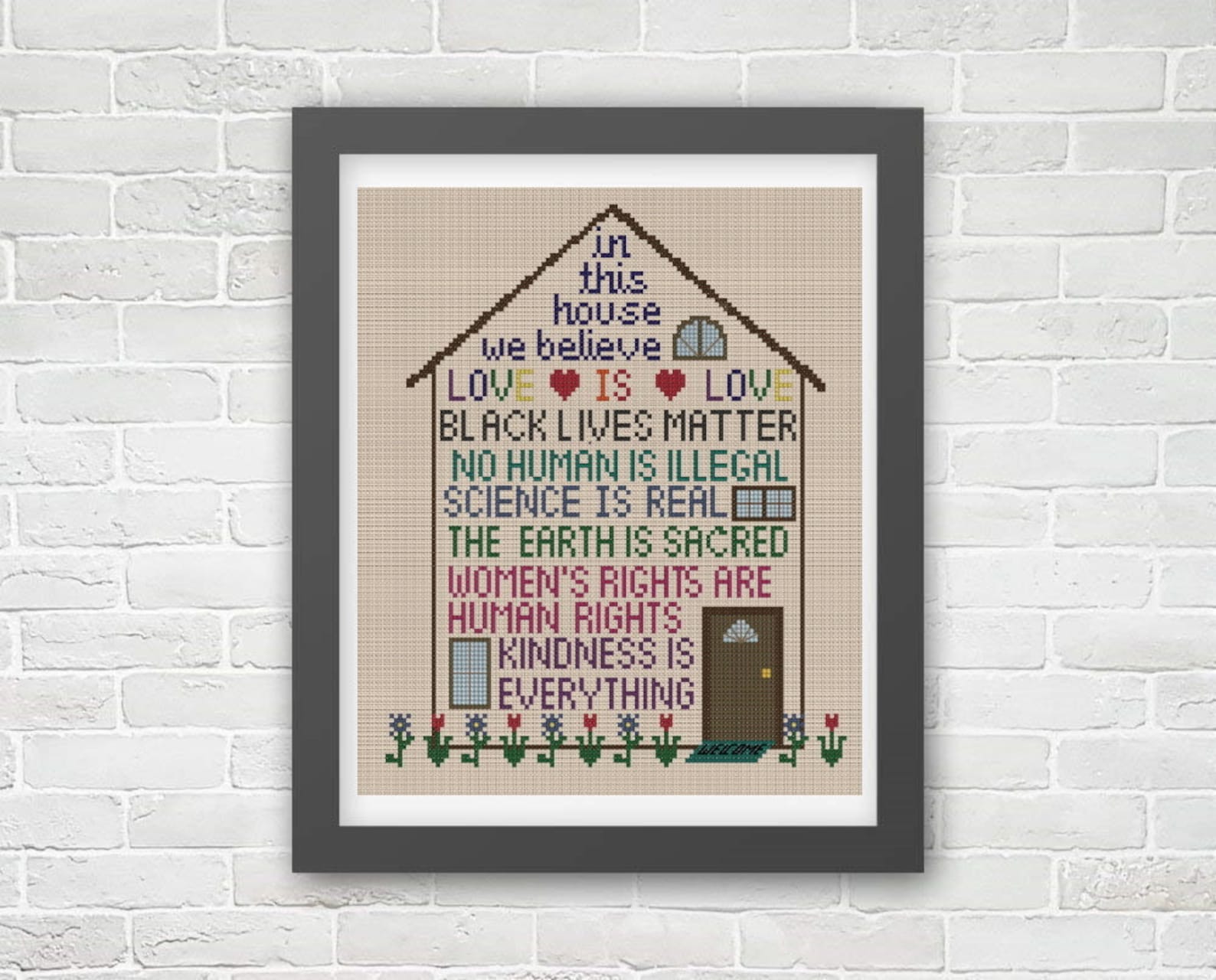 In This House We Believe Full-color PDF Cross Stitch Pattern/hand ...