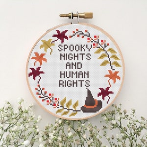 Spooky Nights and Human Rights Cross Stitch Pattern (PDF) for 6" Hoop ...
