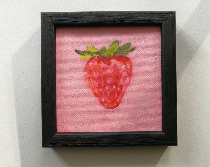 Strawberry Mini Original Oil Painting on Canvas/fruit Small Kitchen ...