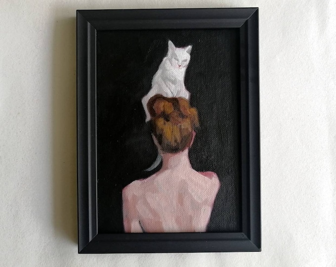 Original Oil Painting Woman With Cat Gift for Her - Etsy