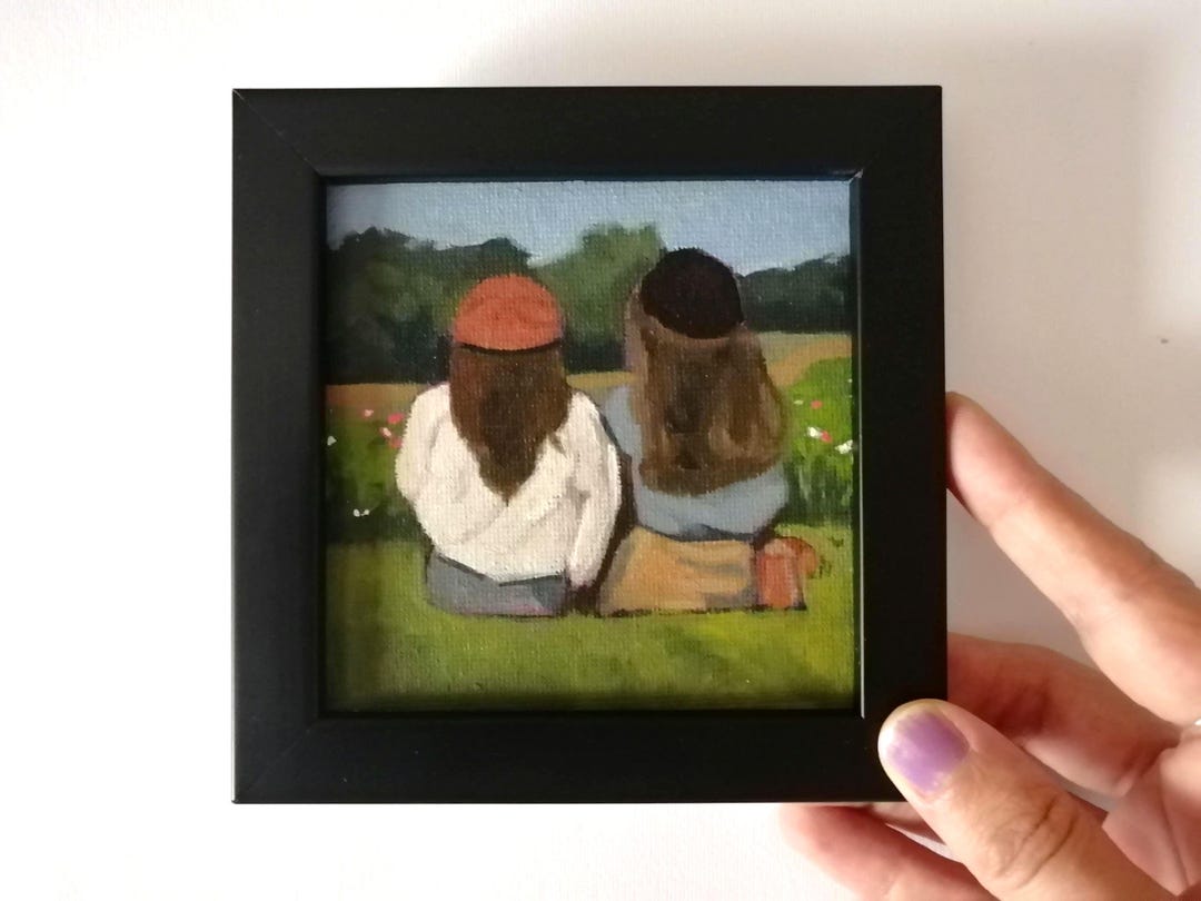 Best Friends Art Original Painting Two Girls Painting 4x4in Miniature ...