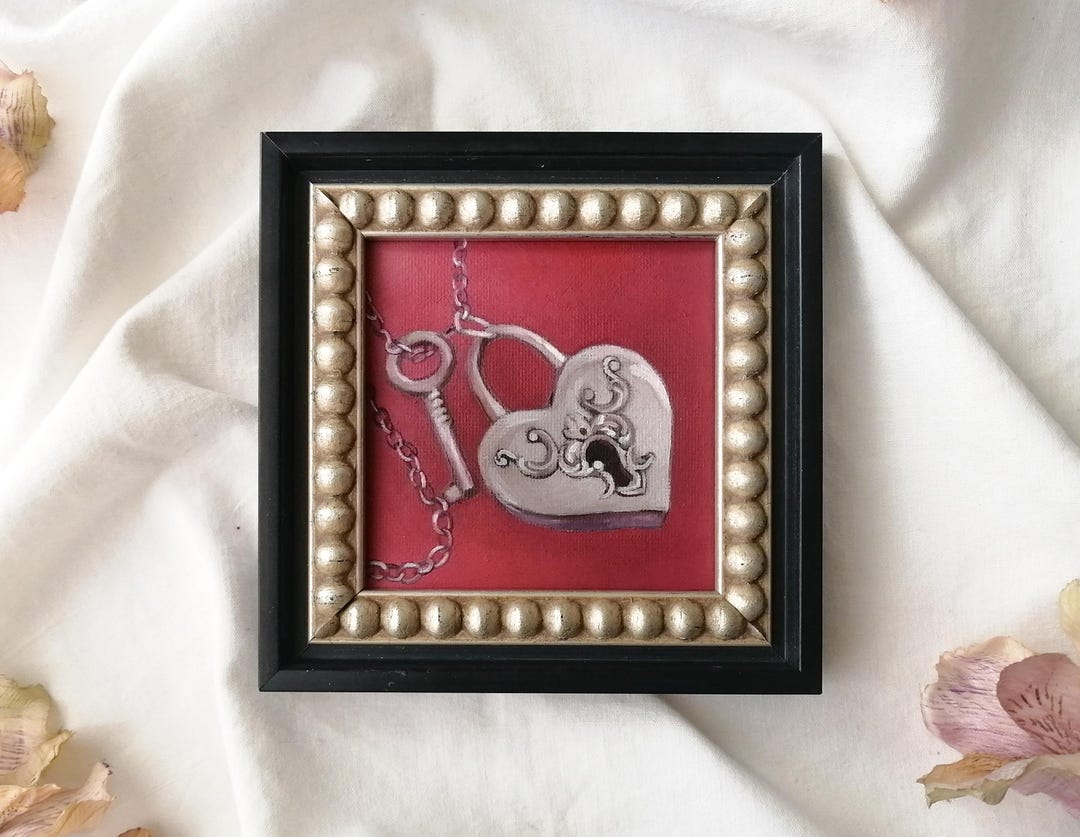 Romantic Handmade Painting - Heart Lock and Key on Red Background ...