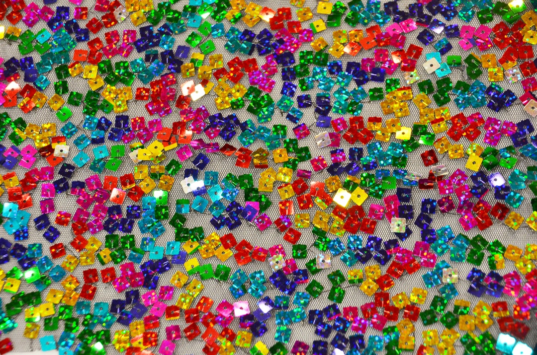 Rainbow Square Sequins | Colorful Sequins Fabric Sewn on Mesh | 52 ...