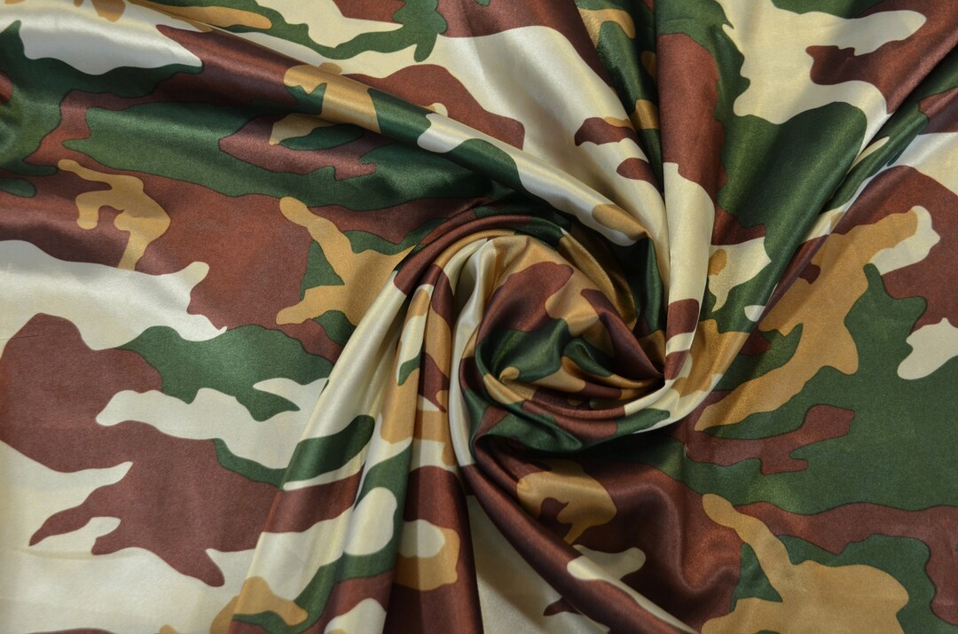 Camouflage Satin Print Fabric | Army Camo Satin Fabric by the Yard ...