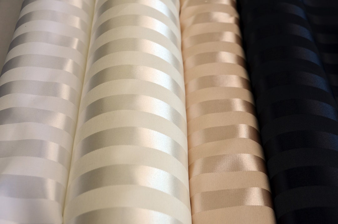 White 60" Tuxedo Stripe Satin Fabric by the Yard | Bridal Stripe Satin ...