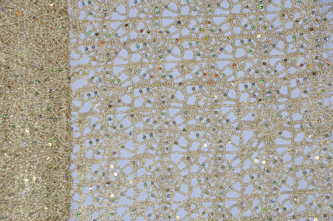 Champagne Open Weave Chain Chemical Lace Fabric by the Yard | 50" Wide ...