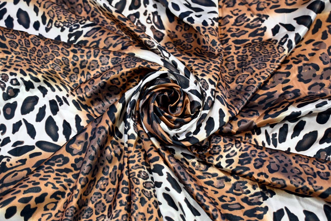 Jungle Animal Satin Print Fabric | Charmeuse Satin Tiger Cheetah Blend ...