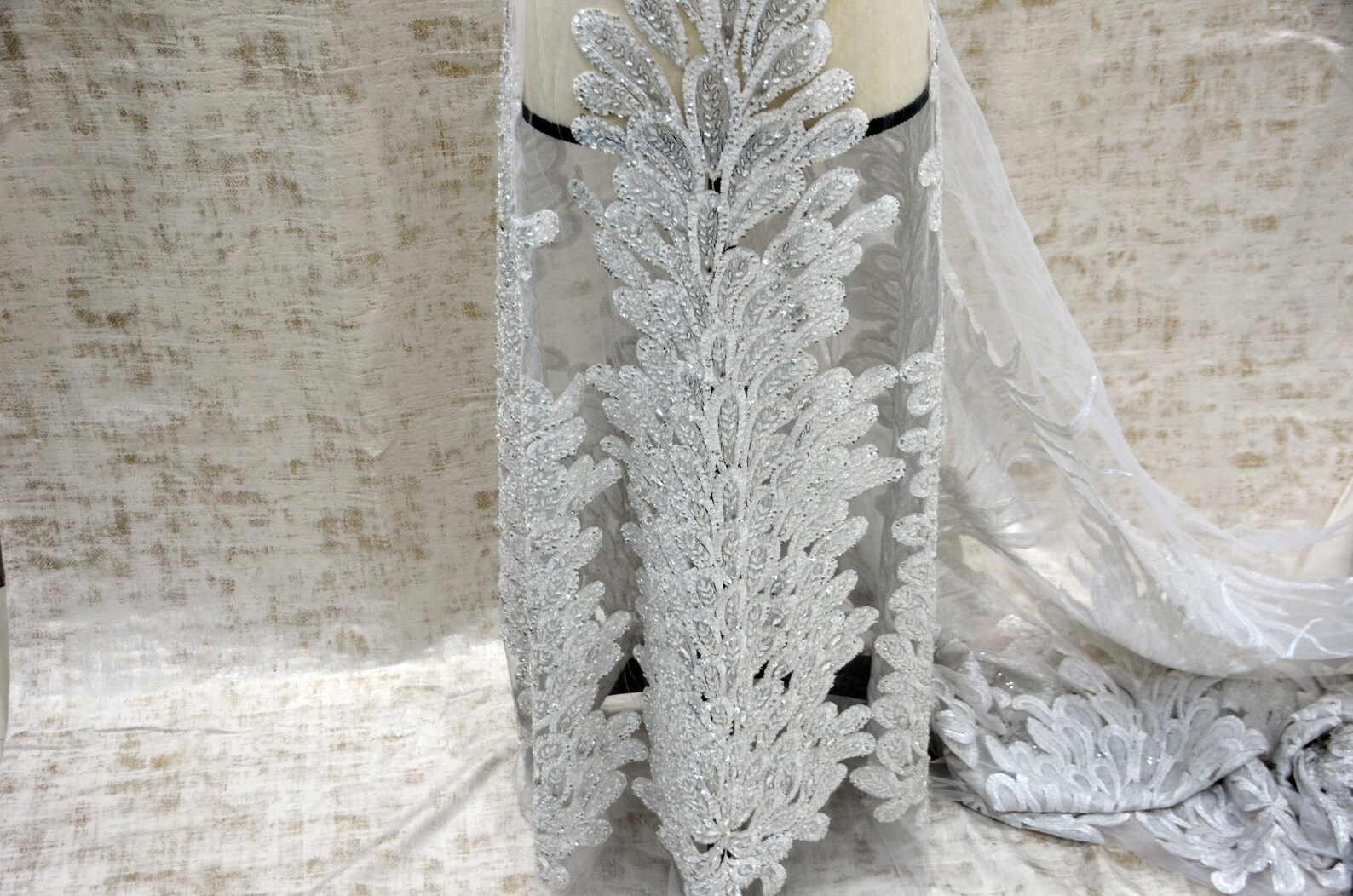 White Beaded Bridal Lace Fabric | White Beaded Lace Fabric | Beaded ...