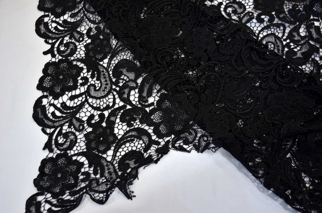 Black Guipure Lace | Heavy Double Scalloped Lace | Black Wedding Dress ...