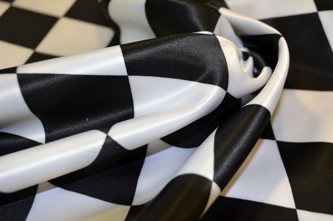 Harlequin Fabric - White Black Harlequin Diamond Semi Dull Heavy Satin ...