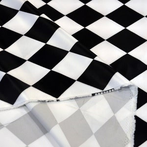 Harlequin Fabric - White Black Harlequin Diamond Semi Dull Heavy Satin ...