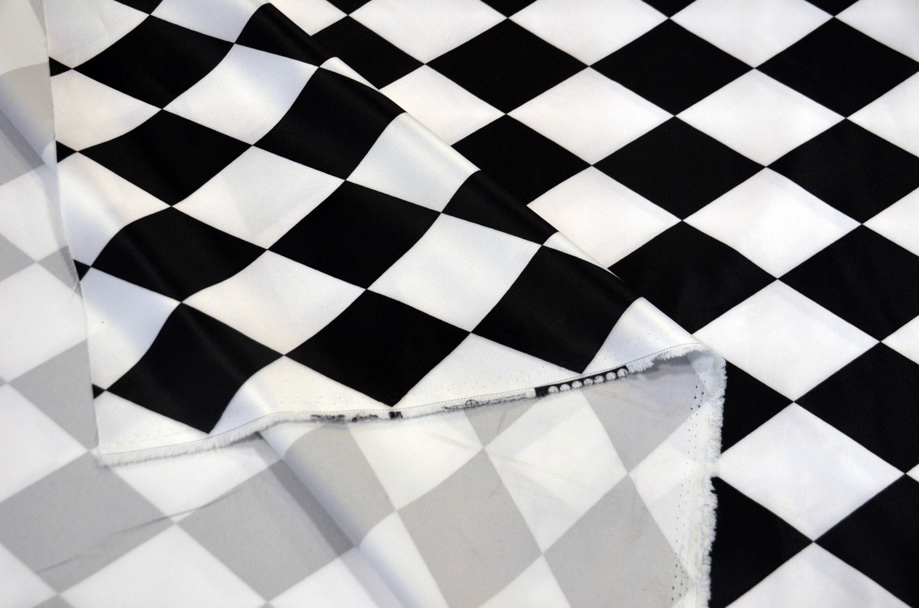 Harlequin Fabric - White Black Harlequin Diamond Semi Dull Heavy Satin ...