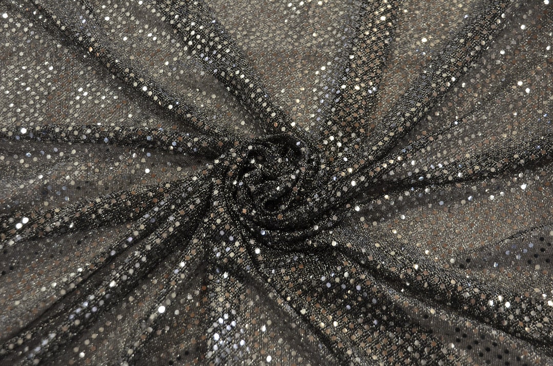 Silver Black Confetti Dot Sequins Sequins Fabric Yard X 40" Glued 3mm ...