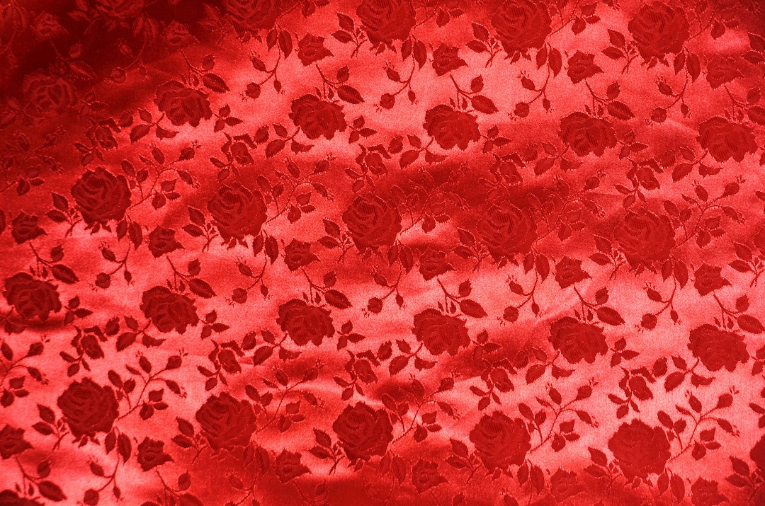 Red Floral Jacquard Satin Fabric | Isabella Floral Jacquard | Yard X 60 ...
