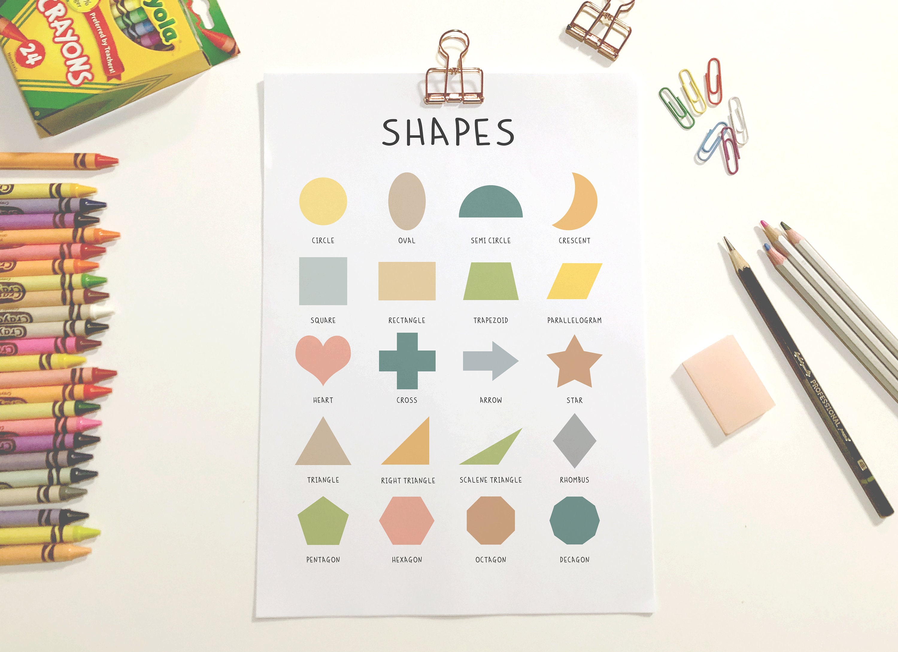 Shapes Chart Printablepastel Color Shape Postershape for - Etsy