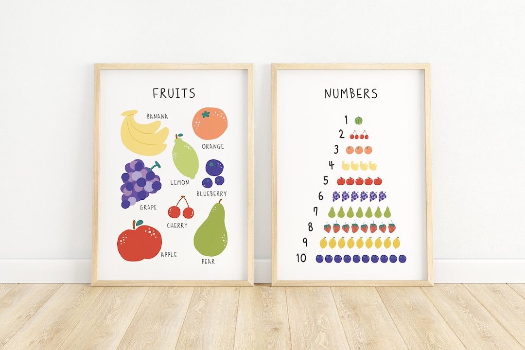 Cute Fruit Printable,set of 2 Nursery Print,counting Number Printable ...