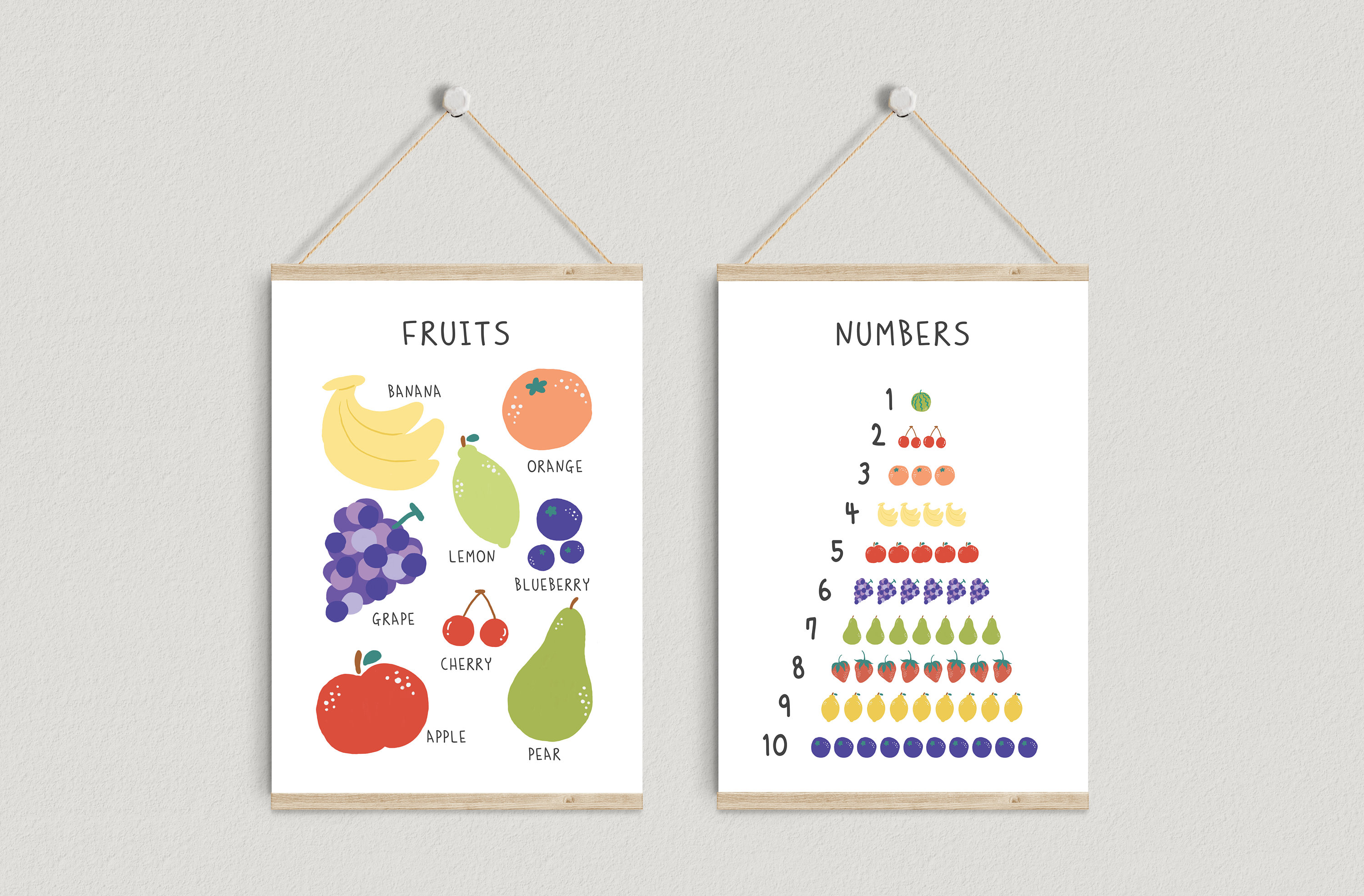 Cute Fruit Printableset of 2 Nursery Printcounting Number - Etsy