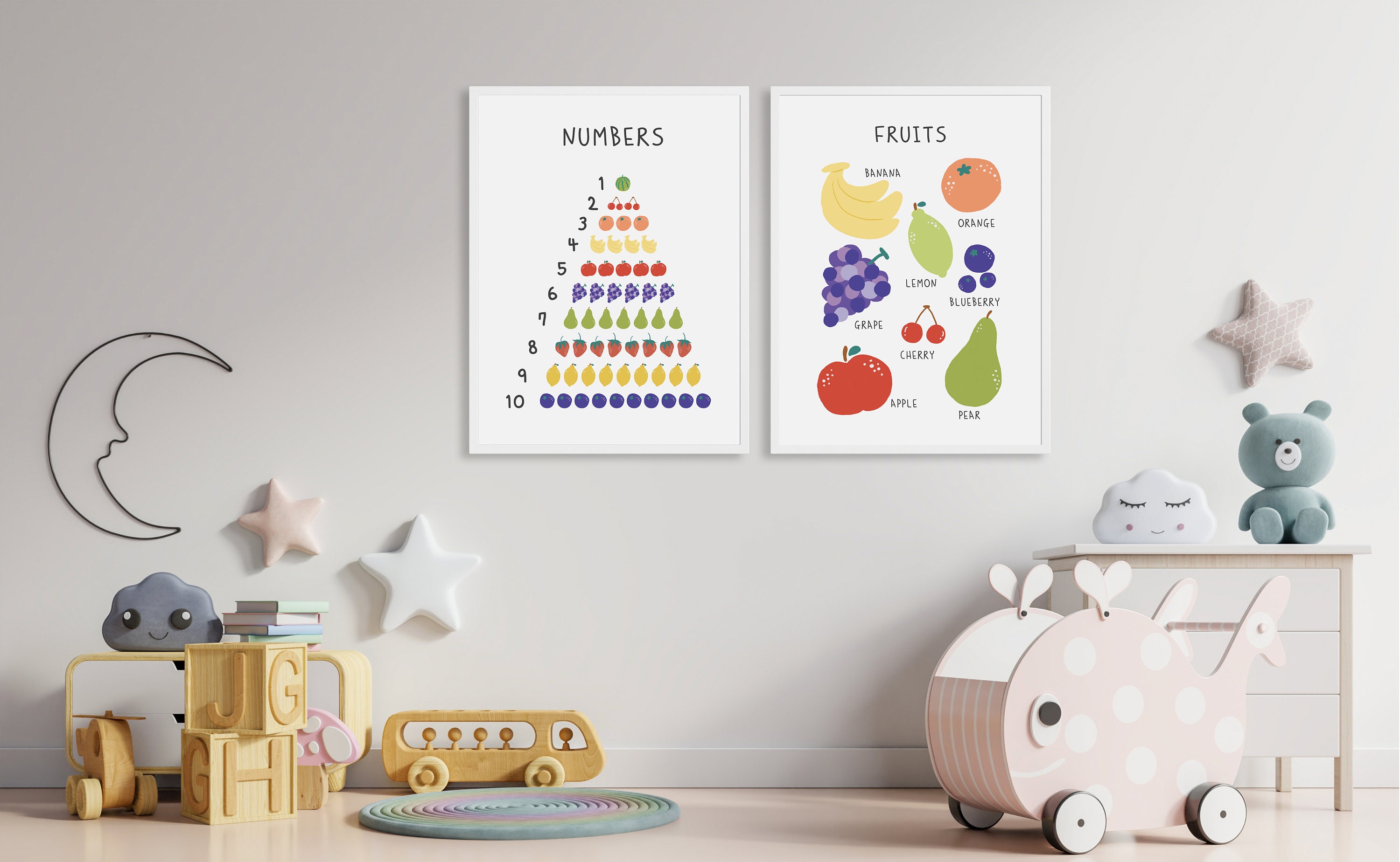 Cute Fruit Printableset of 2 Nursery Printcounting Number - Etsy