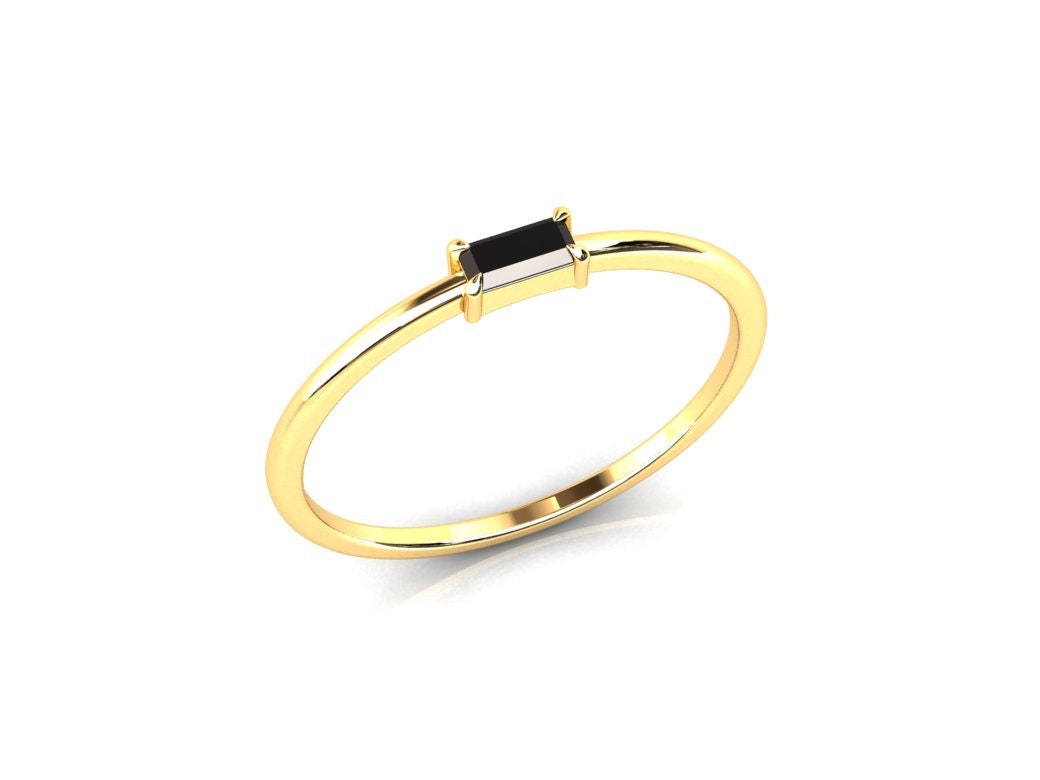 Black Diamond Stackable Ring / Minimalist Ring / Stacking Ring - Etsy