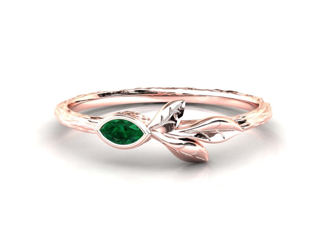 Emerald Stacking Ring / Minimalist Ring / Marquise Emerald | Etsy