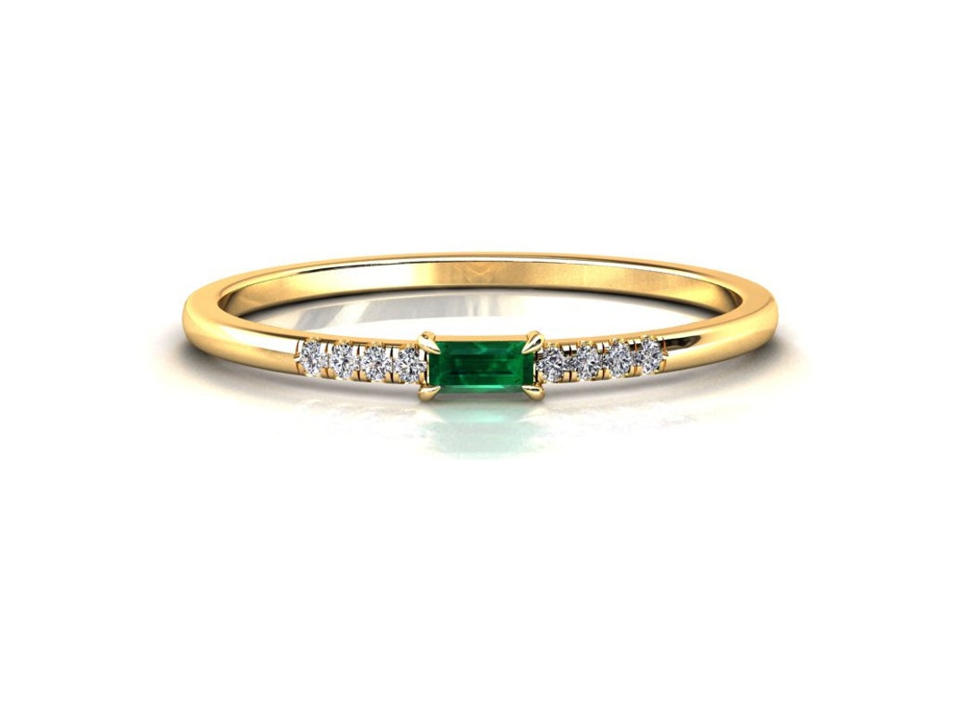 NATURAL Emerald Band / Yellow Gold Emerald Ring / Petite Ring / Jewelry ...