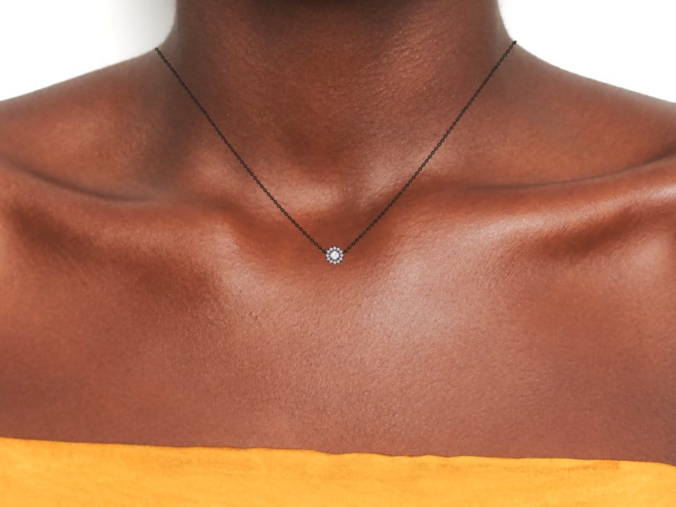 Black Gold Lab Grown Diamond Halo Necklace 14k Gold - Etsy