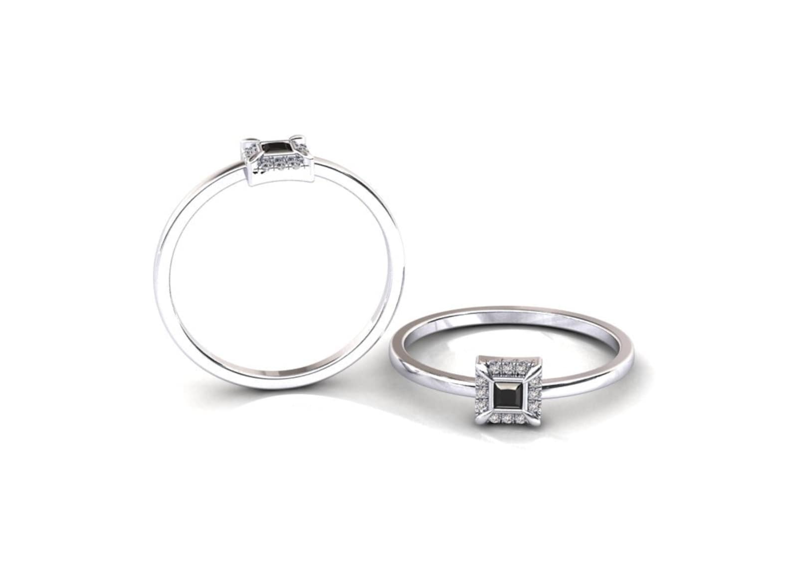 Black Diamond Stackable Ring / Minimalist Ring / Stacking Ring | Etsy