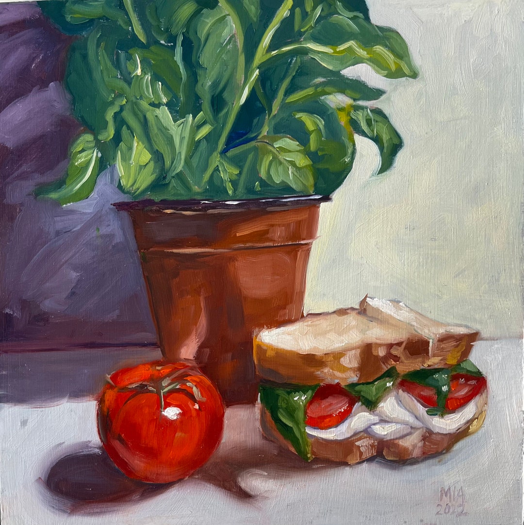 Caprese Sandwich Oil Painting 10x10 - Etsy