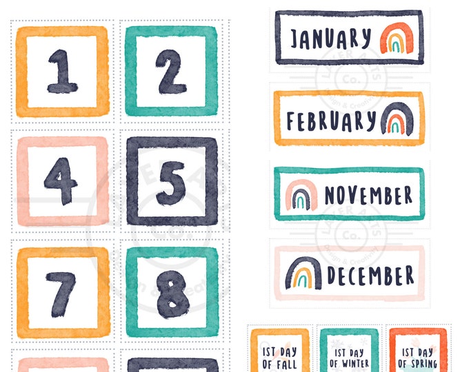BUNDLE - Calendar Boho Rainbow Days of the Week, Months of the Year ...