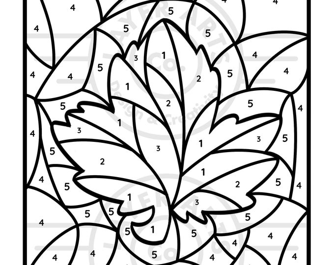 Autumn/fall Leaf Color by Number Coloring Page Maple Thanksgiving ...