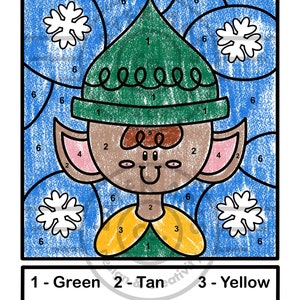 Elf Color by Number Christmas Elf Coloring Page Activity Sheet - Etsy