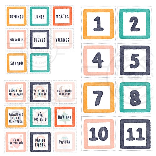 BUNDLE Spanish Pocket Calendar Days of the Week & Numbers - Etsy