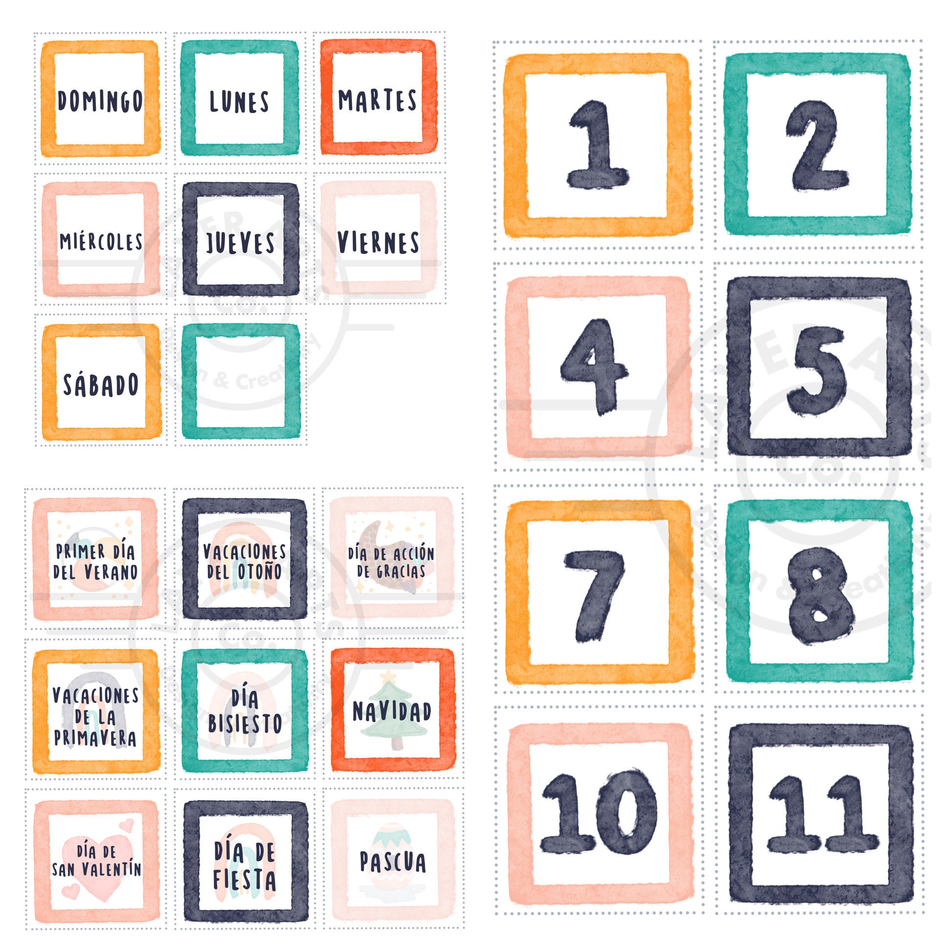 BUNDLE Spanish Pocket Calendar Days of the Week & Numbers - Etsy