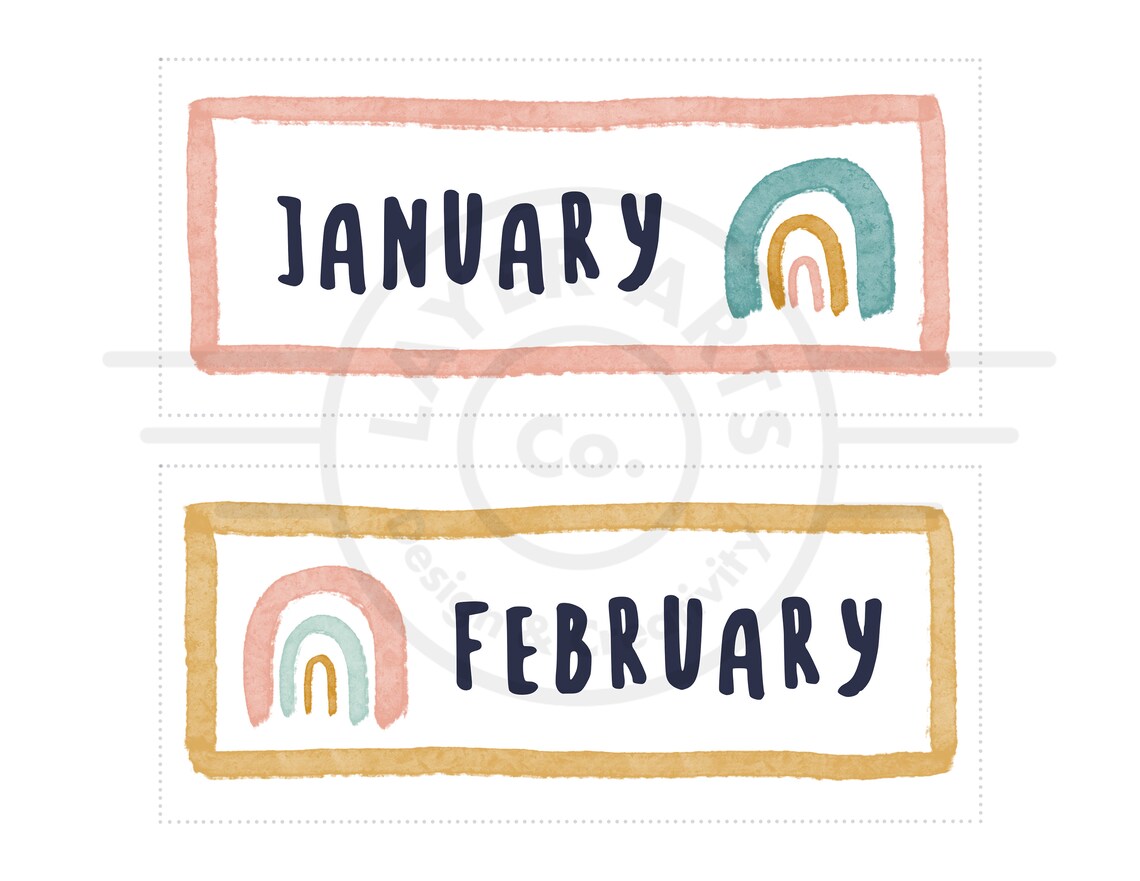 BUNDLE - Calendar Boho Rainbow Days of the Week, Months of the Year ...