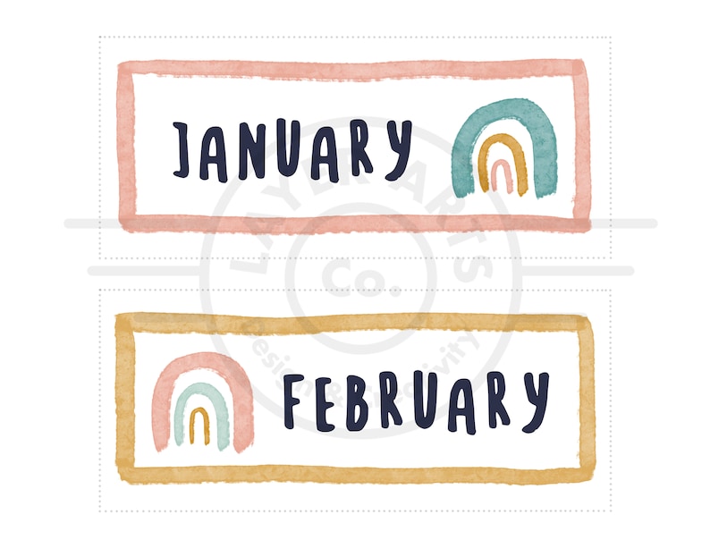 BUNDLE - Calendar Boho Rainbow Days of the Week, Months of the Year ...