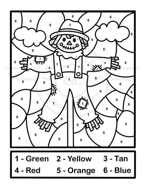 Scarecrow Color by Number Activity Page Autumn Activity Sheet - Etsy