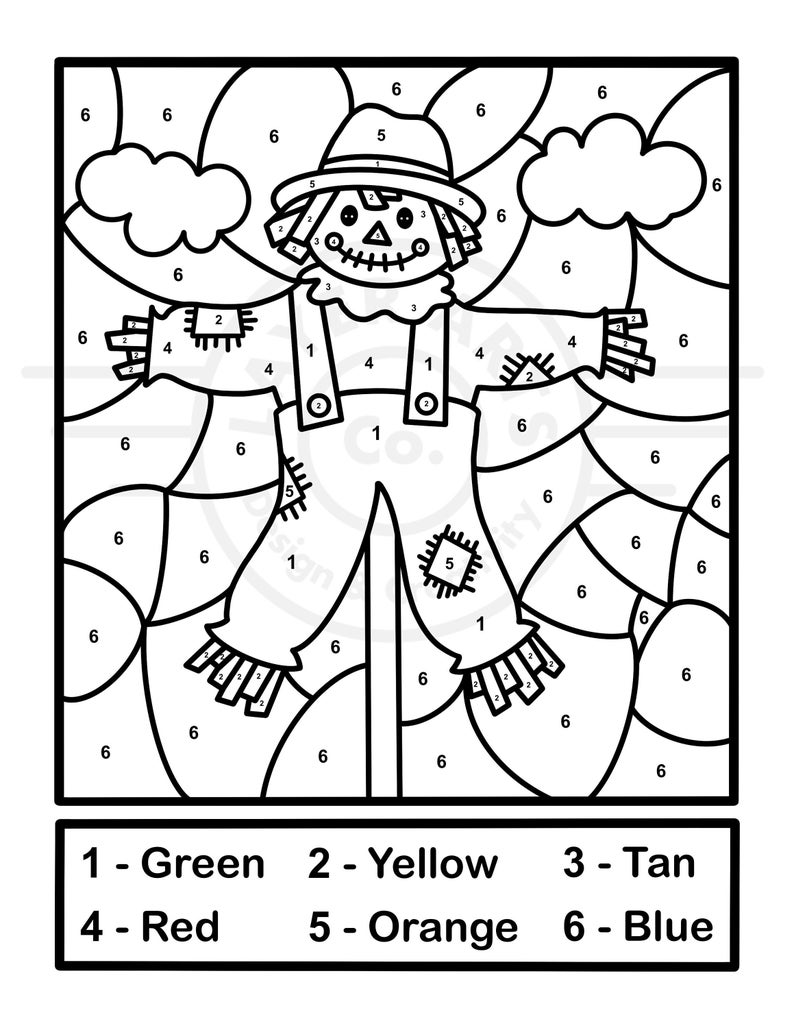 Scarecrow Color by Number Activity Page Autumn Activity Sheet - Etsy