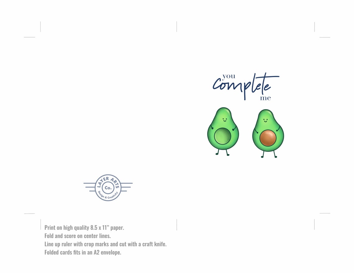 Printable Avocado Greeting Card Food Puns Birthday Card Valentines Day ...