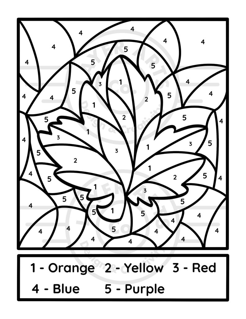 Autumn/fall Leaf Color by Number Coloring Page Maple Thanksgiving ...