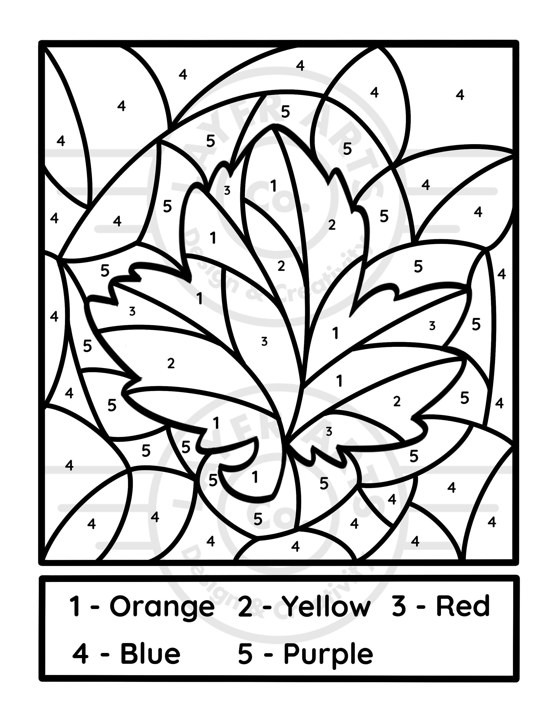 Autumn/fall Leaf Color by Number Coloring Page Maple Thanksgiving ...