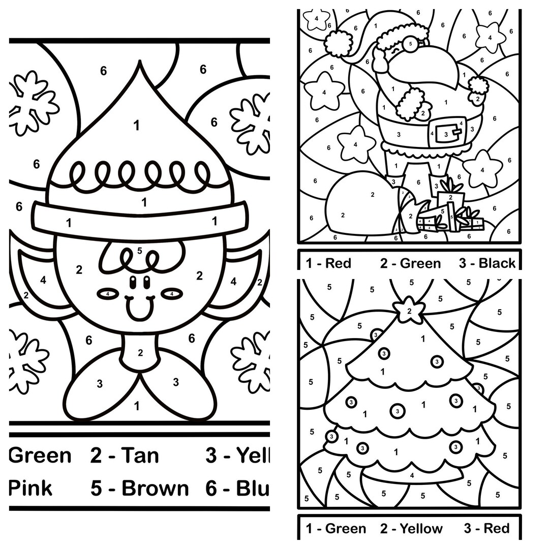 Christmas Color by Number – Elf, Santa, Tree (digital Download) - Etsy