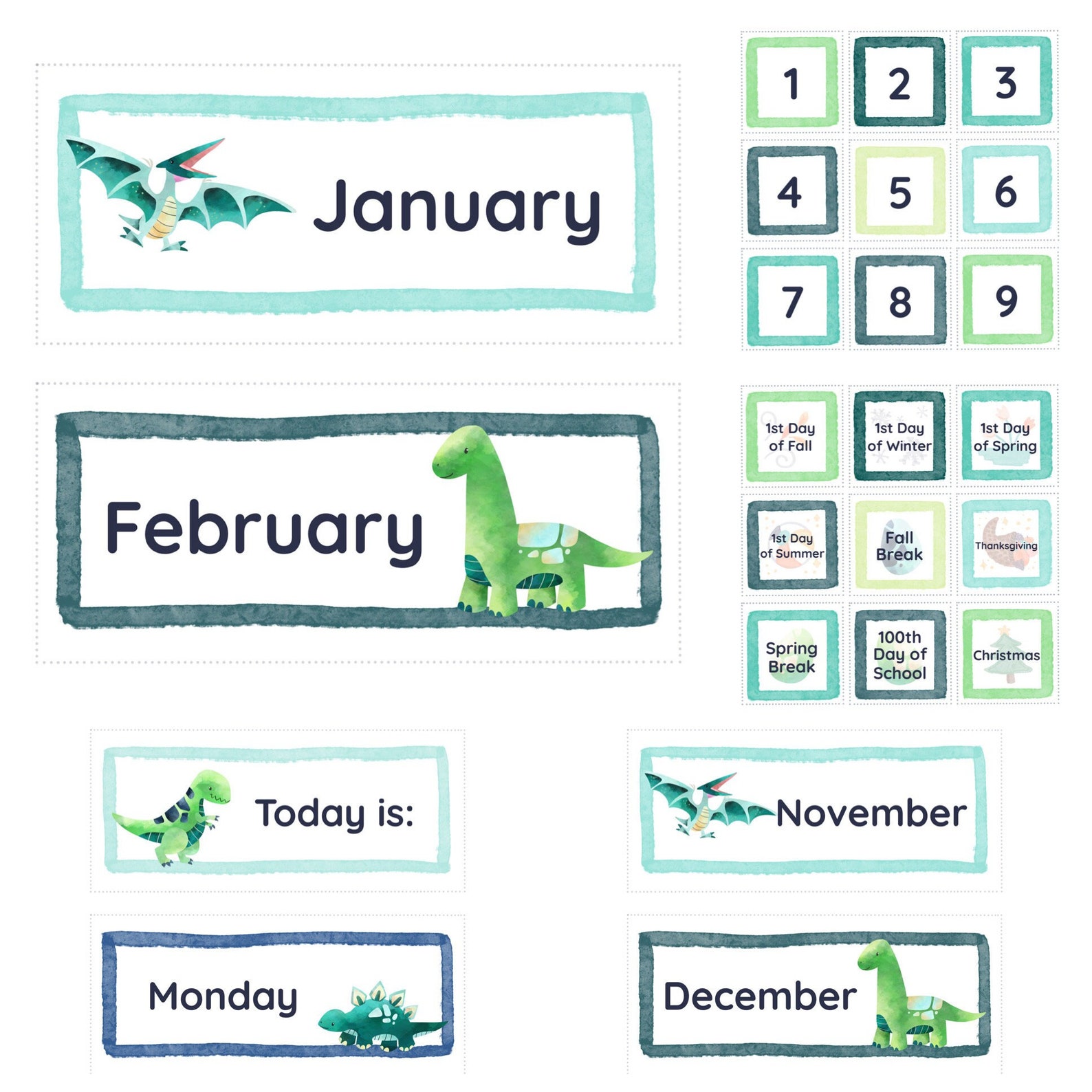 BUNDLE Pocket Dinosaur Calendar Days of the Week Months of | Etsy