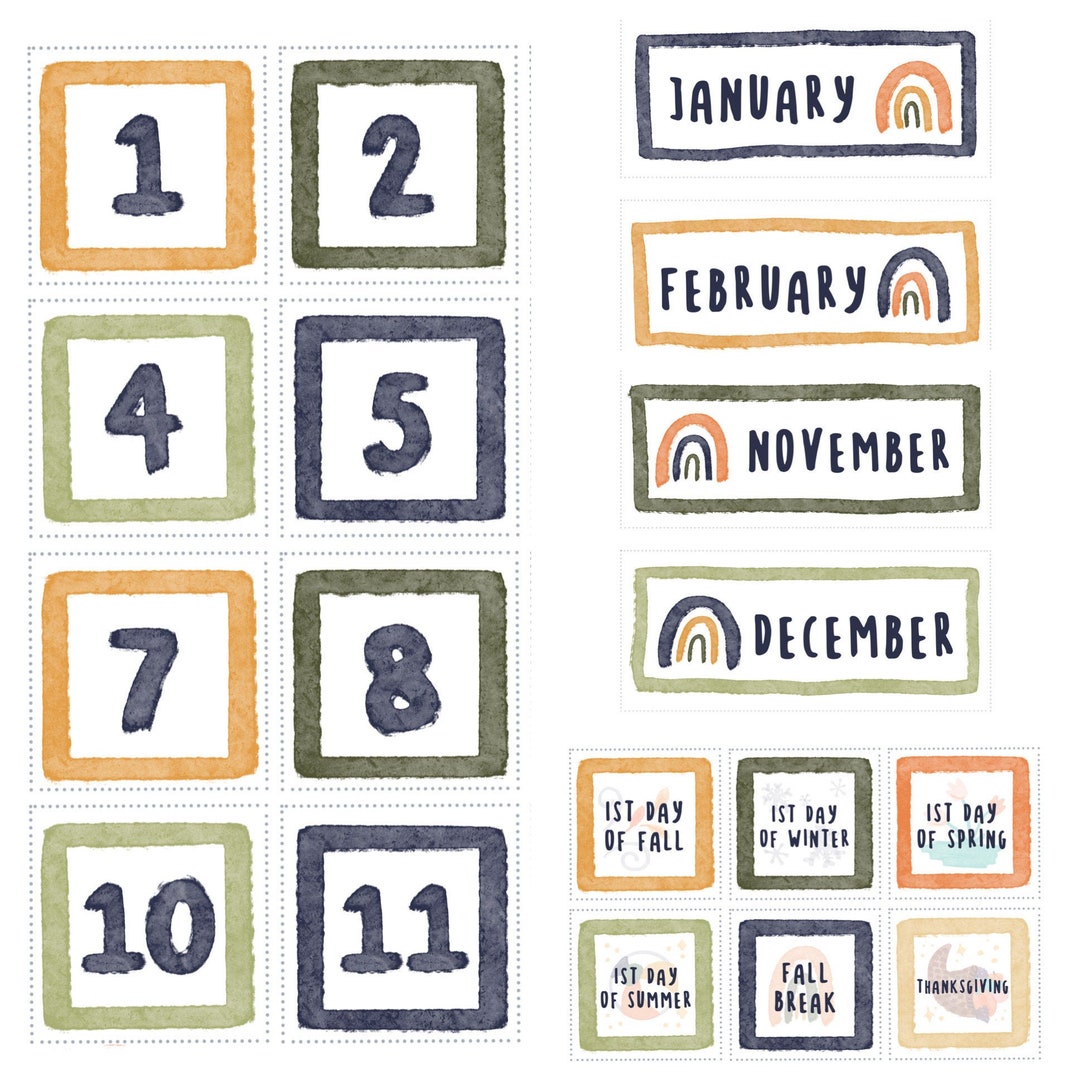 BUNDLE - Calendar Months and Numbers Neutral Themed Classroom Printable ...