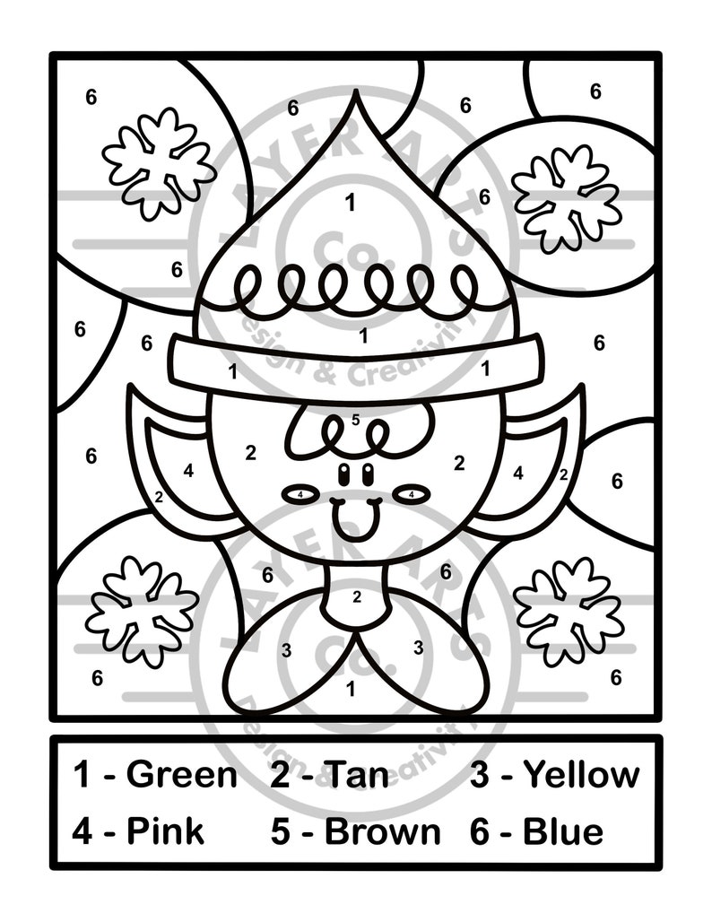 Elf Color by Number Christmas Elf Coloring Page Activity Sheet - Etsy