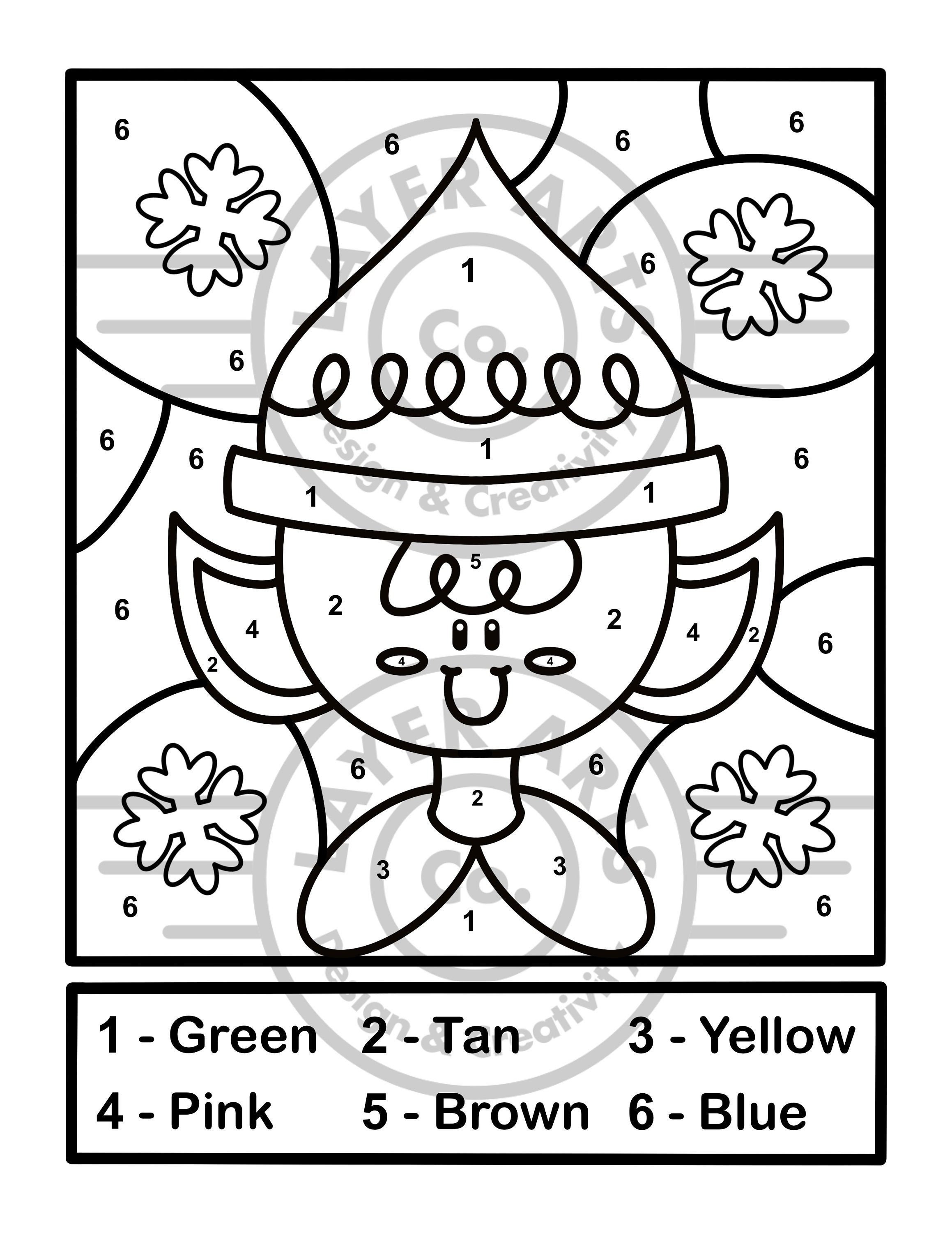 Elf Color by Number Christmas Elf Coloring Page Activity Sheet - Etsy