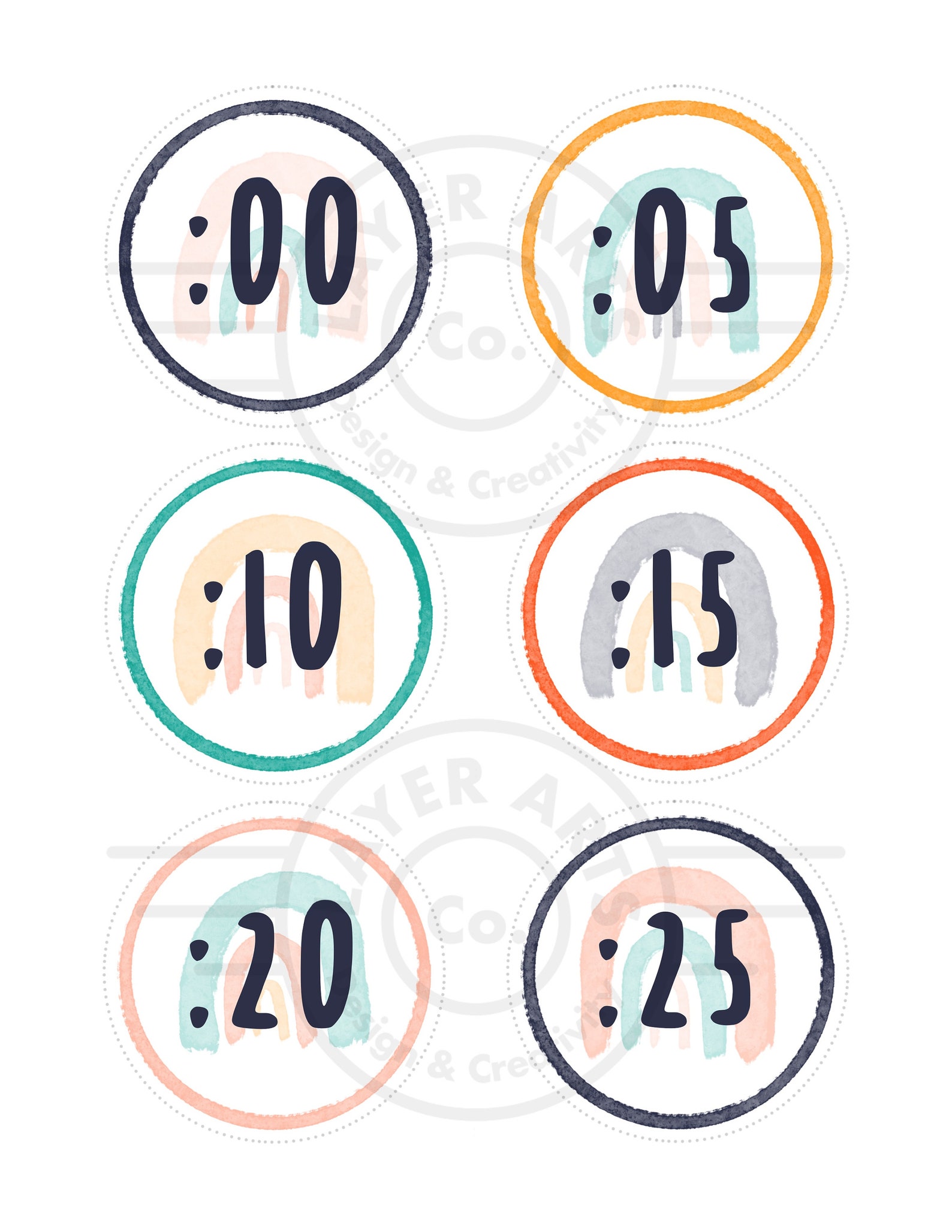 Classroom Clock Labels clock Activity Rainbow Theme - Etsy