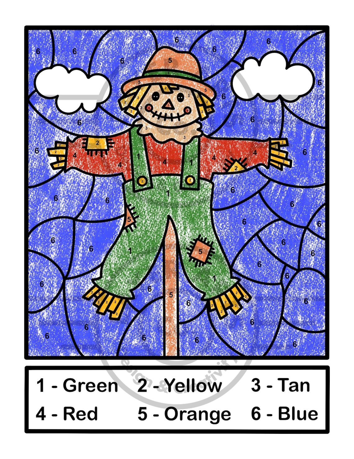 Scarecrow Color by Number Activity Page Autumn Activity Sheet Fall ...