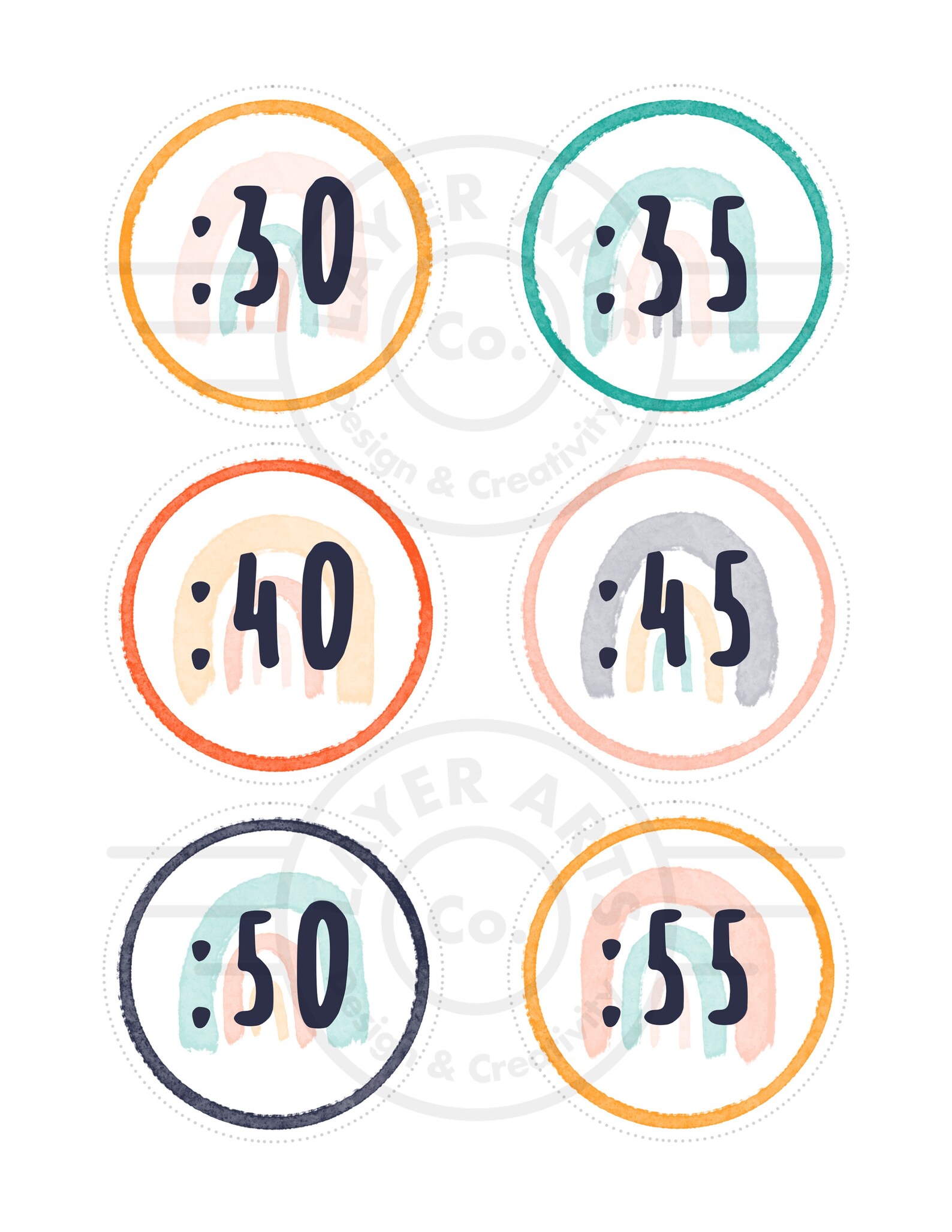 Classroom Clock Labels -clock Activity - Rainbow Theme - Telling Time ...